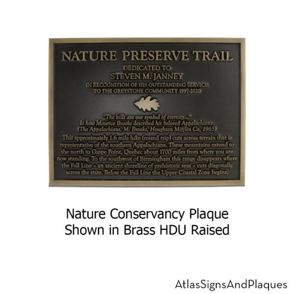 Nature Conservancy Plaque | Atlas Signs and Plaques